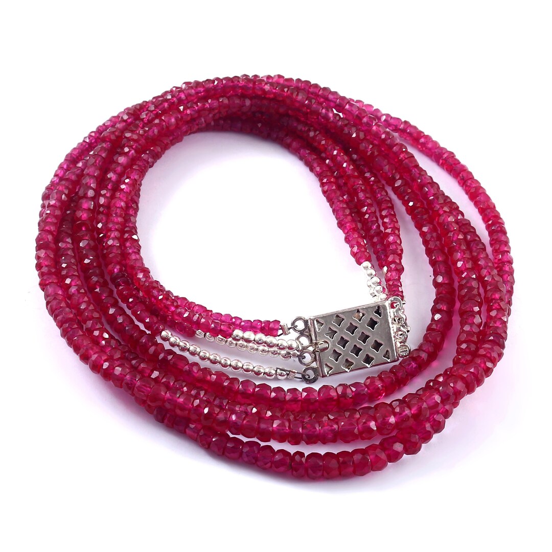 100% Ruby Corundum Faceted Rondelle Beads Necklace 3-5 MM Rondelle Ruby ...