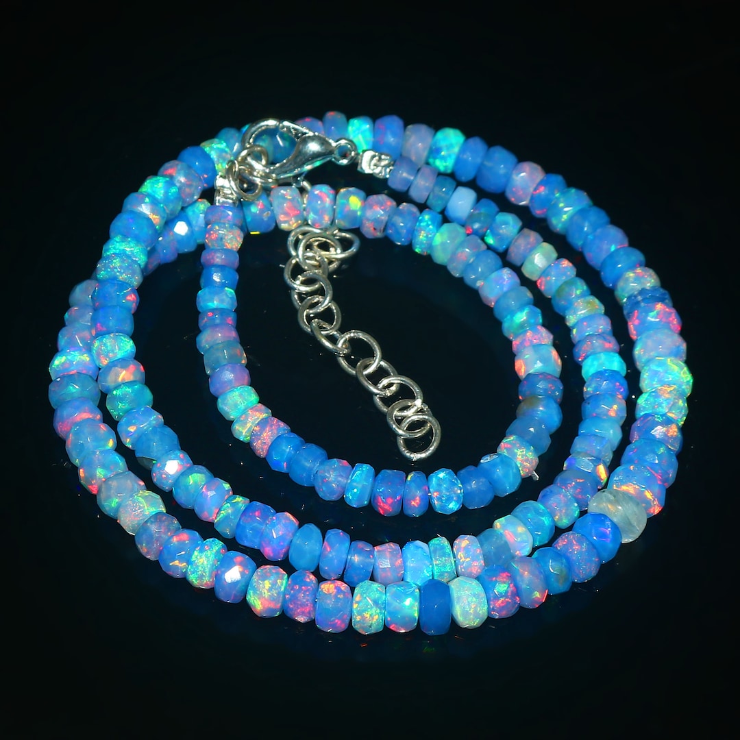 Ethiopian Opal Beads Natural Blue Opal Faceted Rondelle Beads Necklace ...