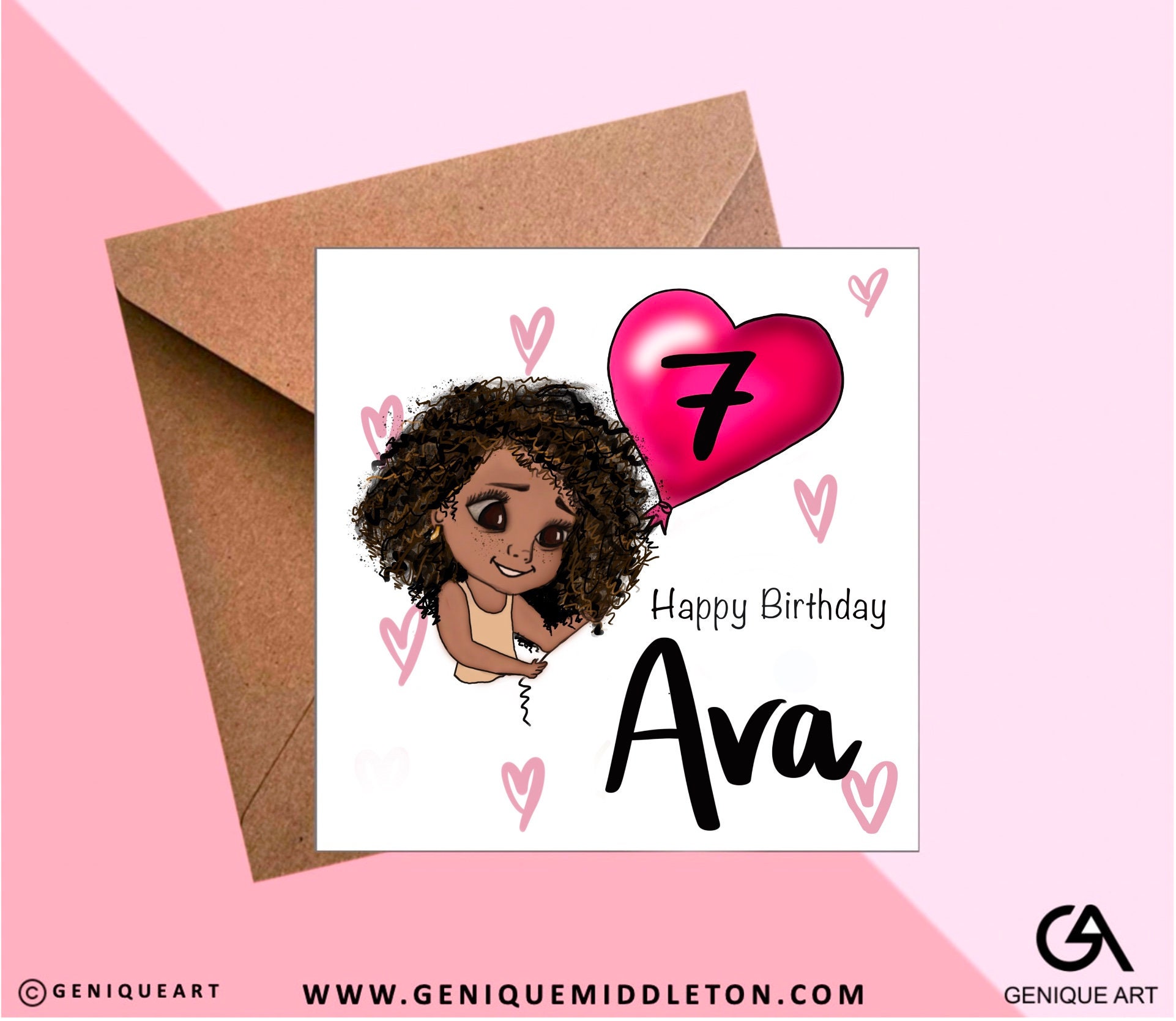Black Girl (caramel) Curly Hair - Birthday Personalised Name / Age Card ...
