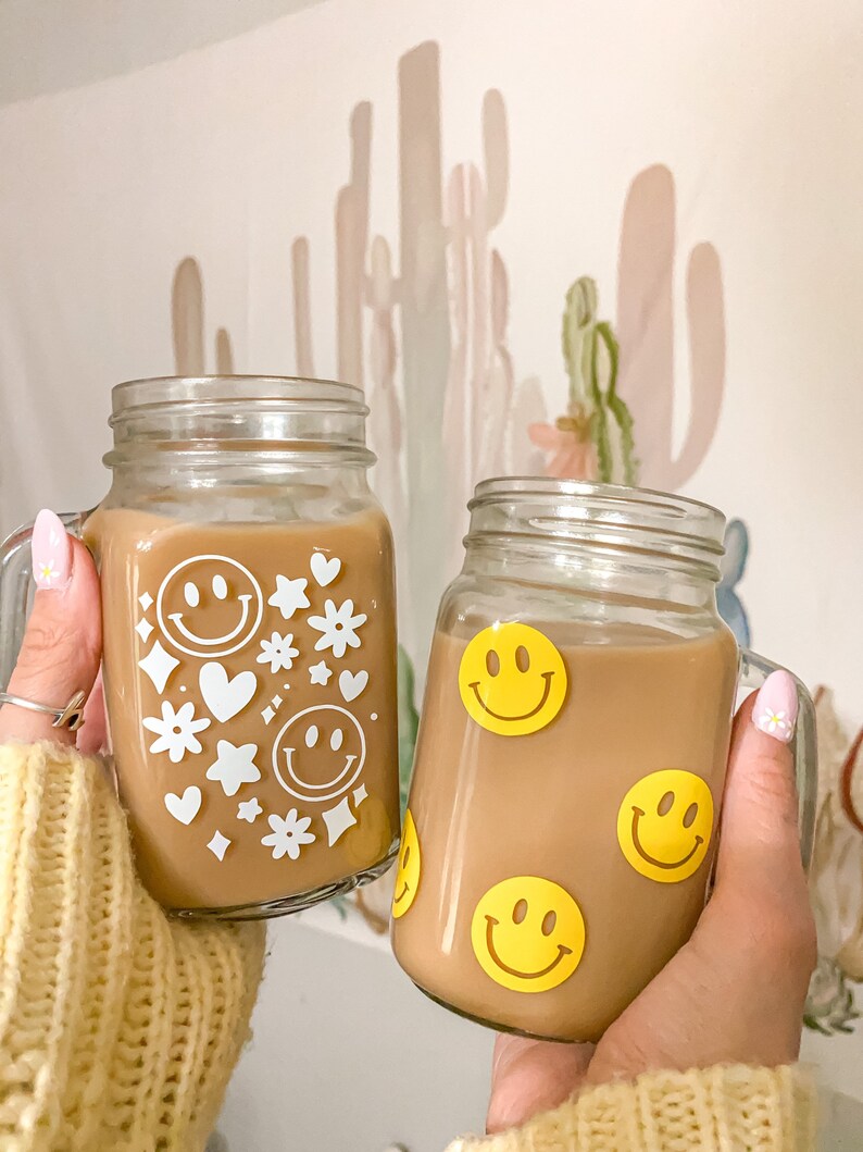 Trendy Fun Smiley Face 16oz Glass Coffee Jar - Etsy
