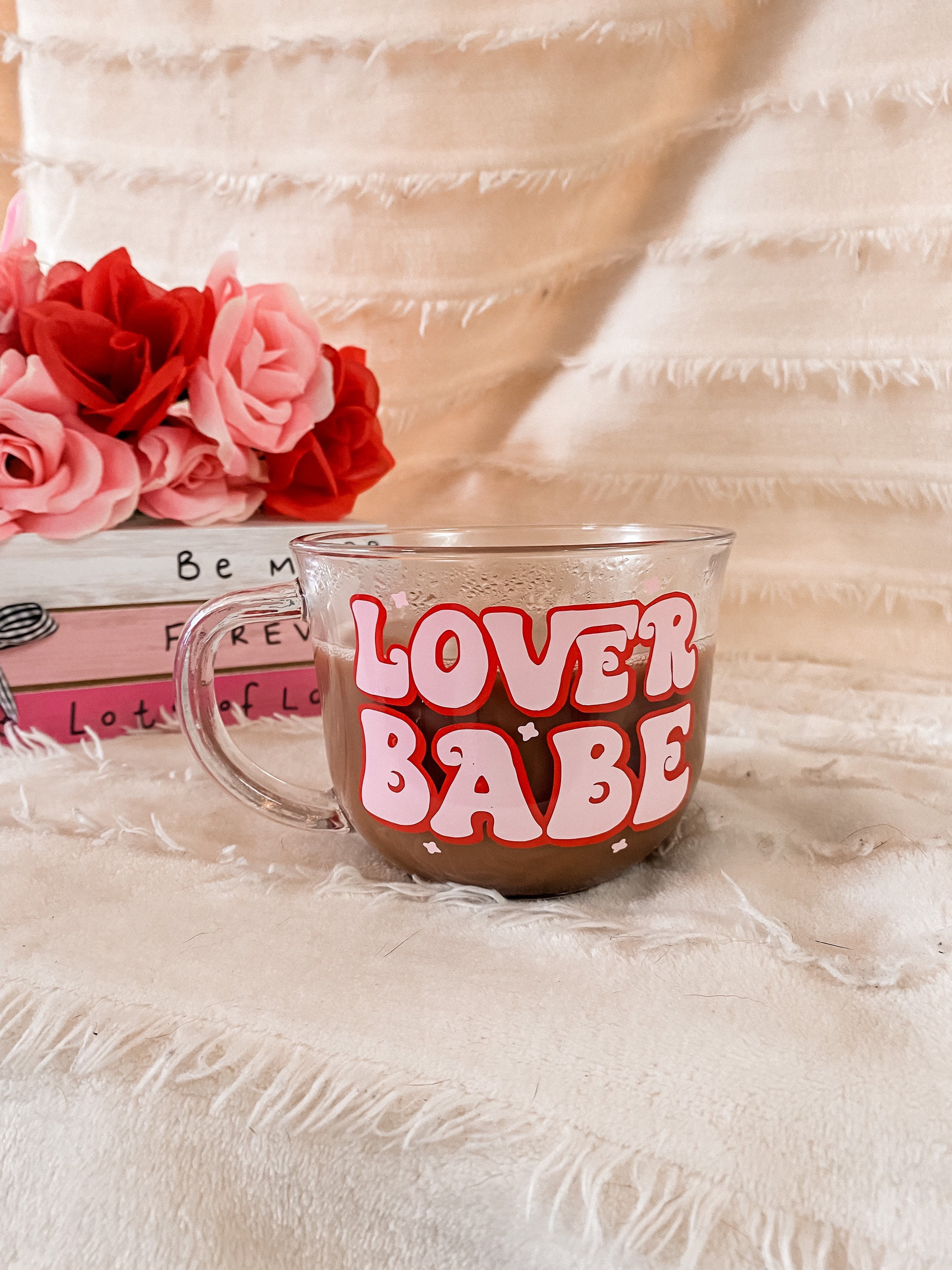Lover Babe Valentine’s Day Clear Coffee Mug | Pink Red Love 18 Oz Cup ...