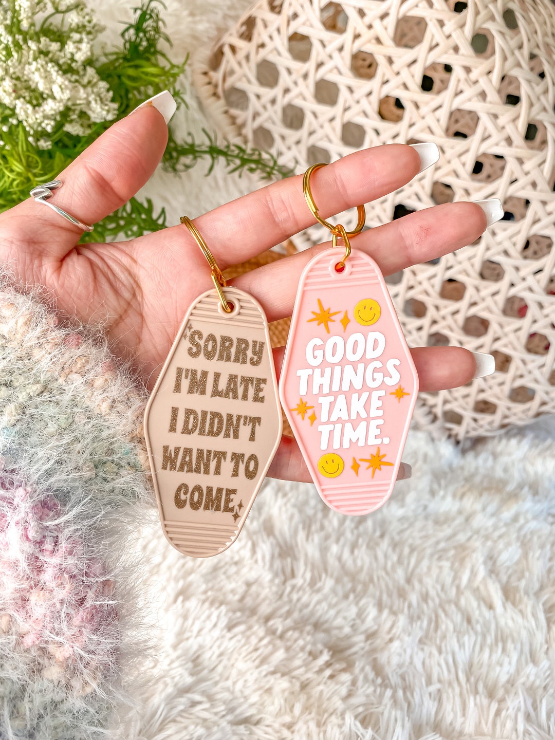 Retro & Groovy Motel Aesthetic Keychains | Cute Pink Boho Inspired Keys ...