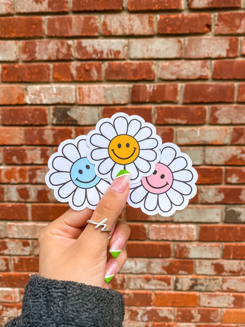 3 Pack Smiling Daisy Stickers Waterproof Stickers | Etsy