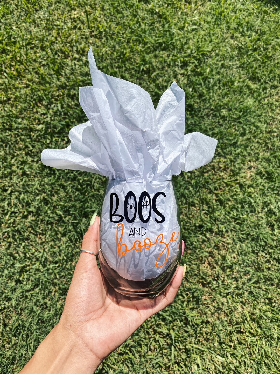 Halloween Wine Glass Boo and Booze Ghost and Spiders Spooky Fall, Hocus ...