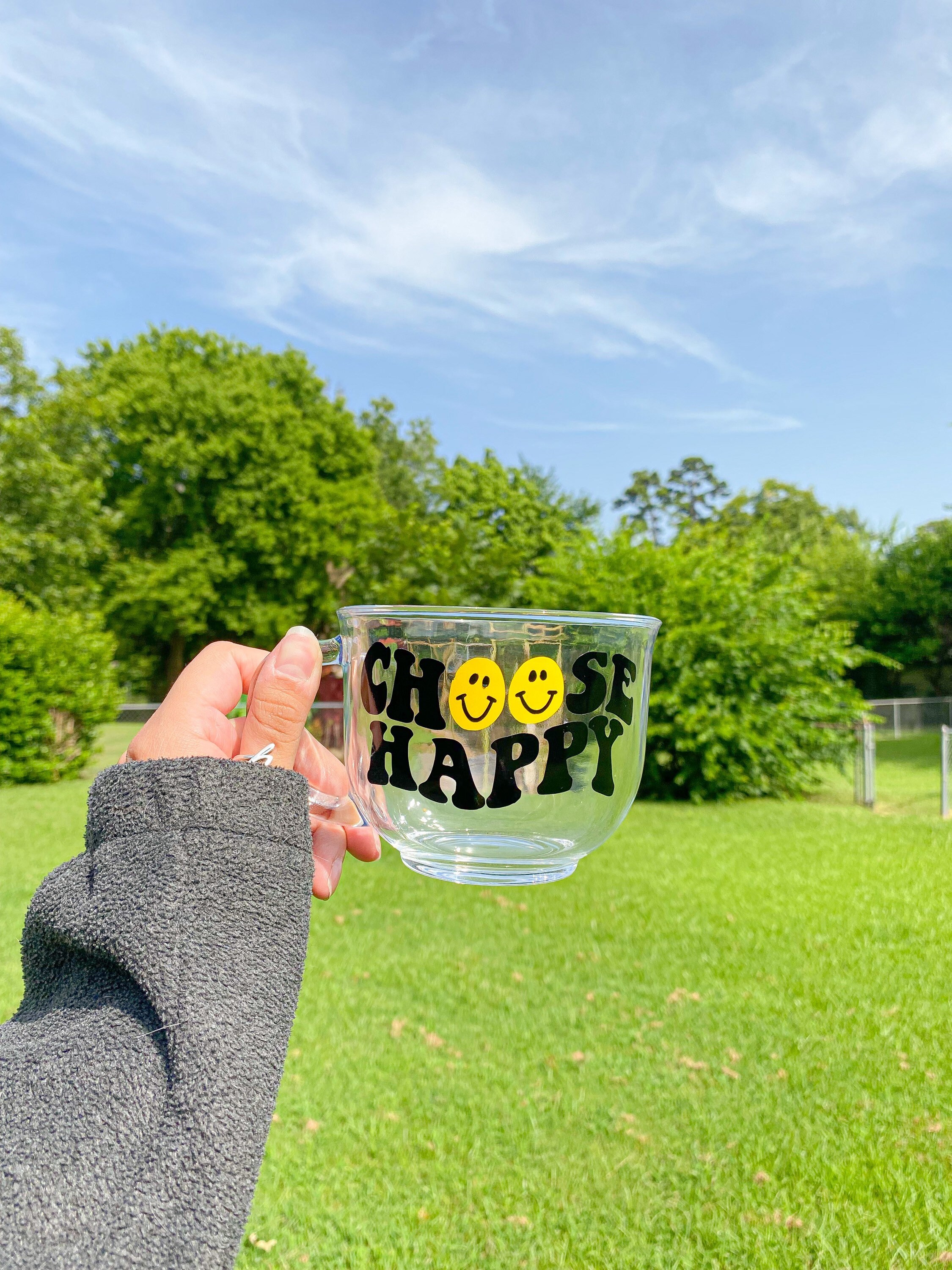 Choose Happy Boho Cute Coffee Mug Clear Retro Glass 18 Oz Etsy