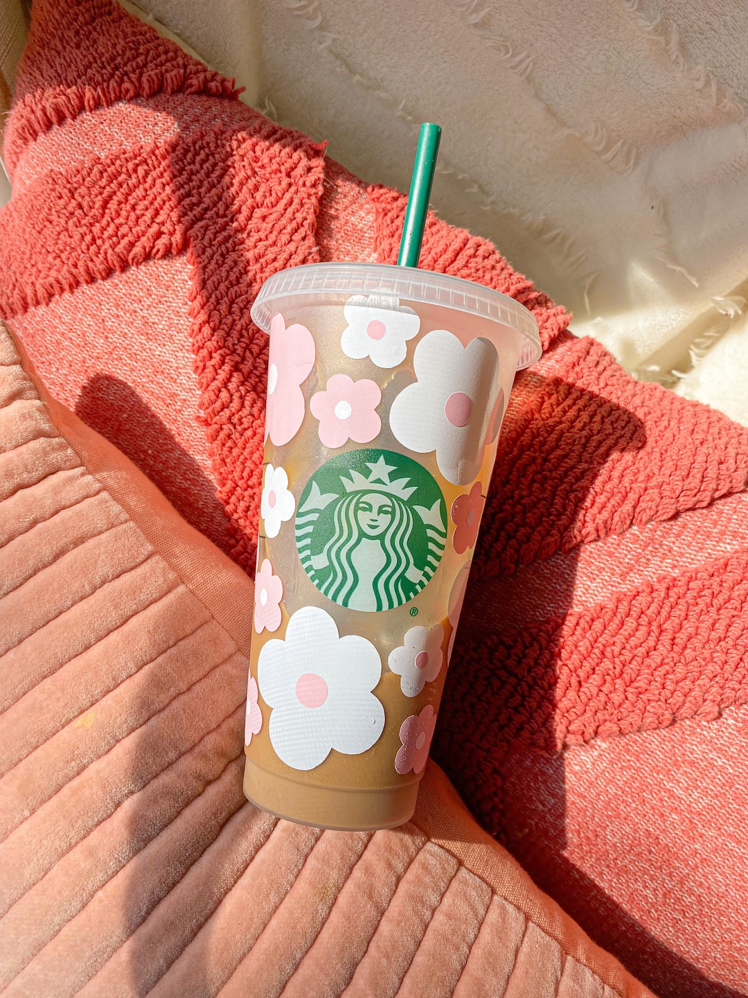 Pink Retro Flowers Reusable Starbucks Iced Coffee Tumbler - Etsy