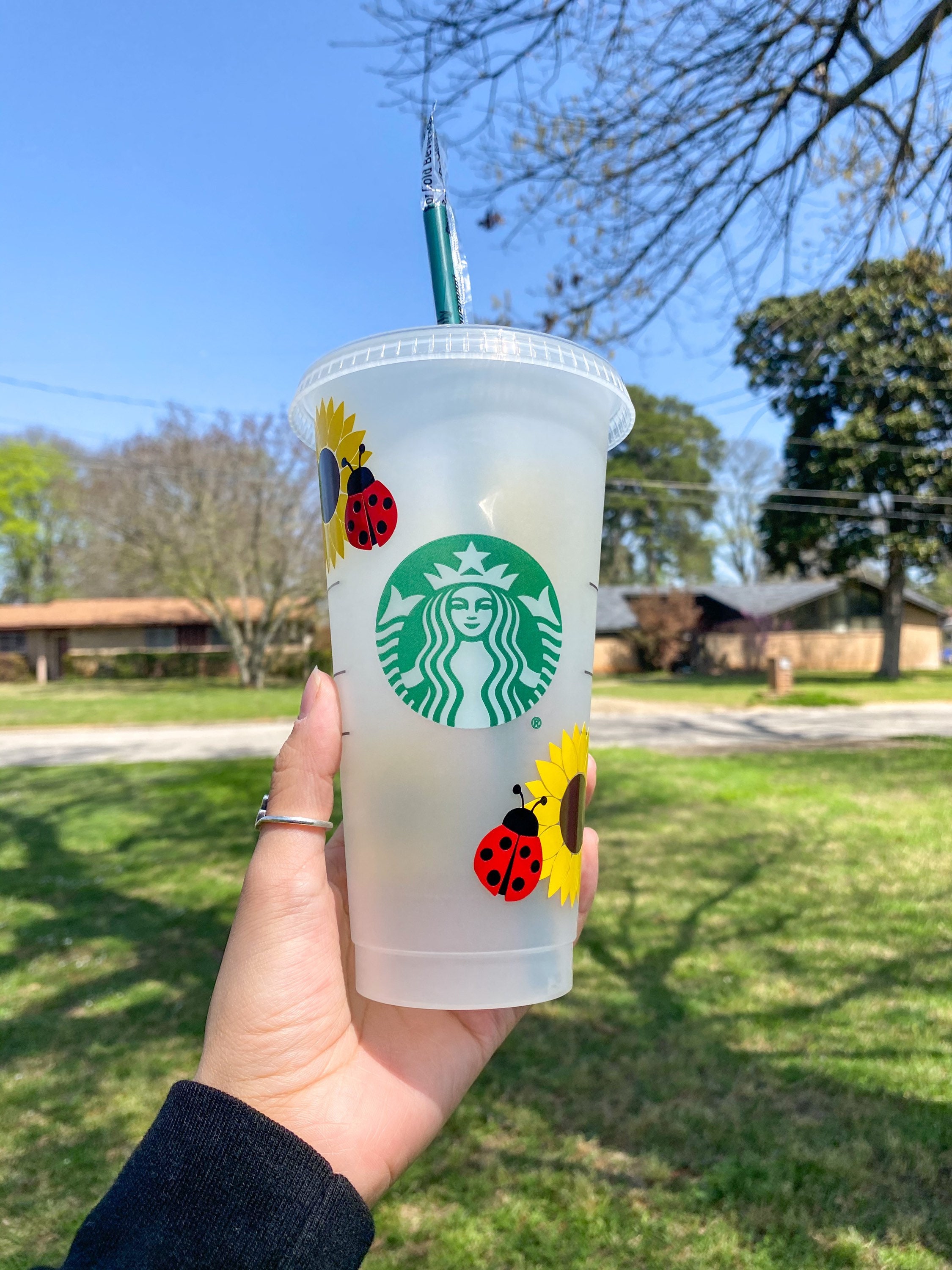 Sunflower & Lady Bug Starbucks Cup Sunflower and Flower Gift - Etsy