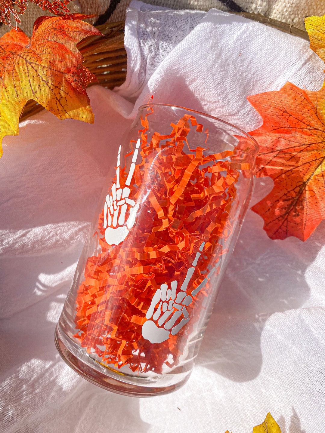 Halloween Skeleton Peace Glass Beer Can | Spooky Season Ghost Cup ...