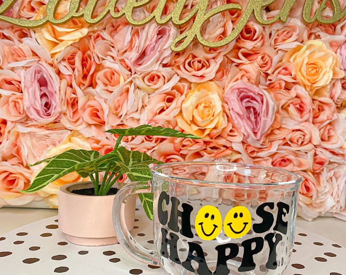 Retro Flower Cute Coffee Mug Clear Boho Glass 18 Oz Coffee Etsy