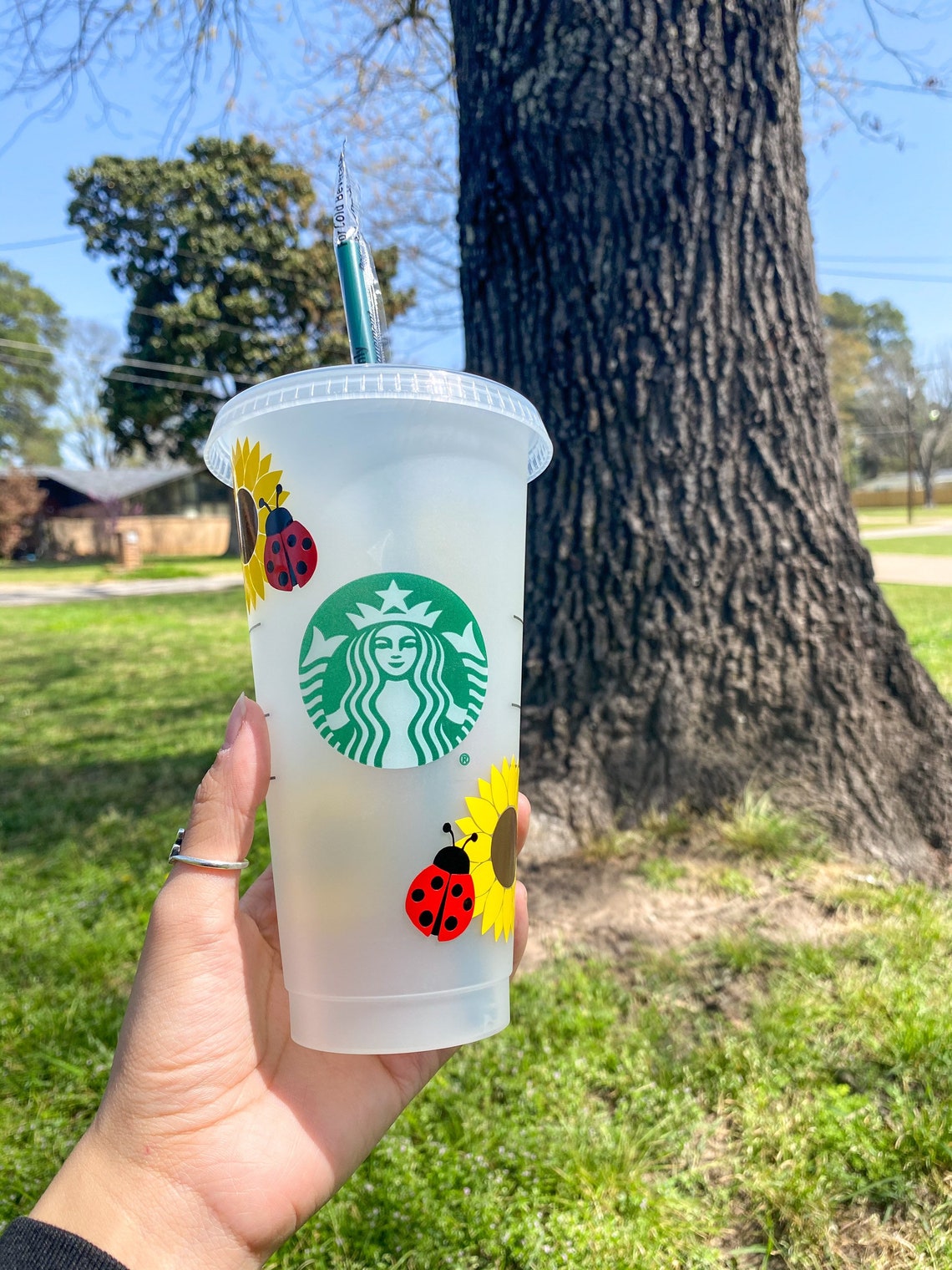 Sunflower & Lady Bug Starbucks Cup Sunflower and Flower Gift | Etsy