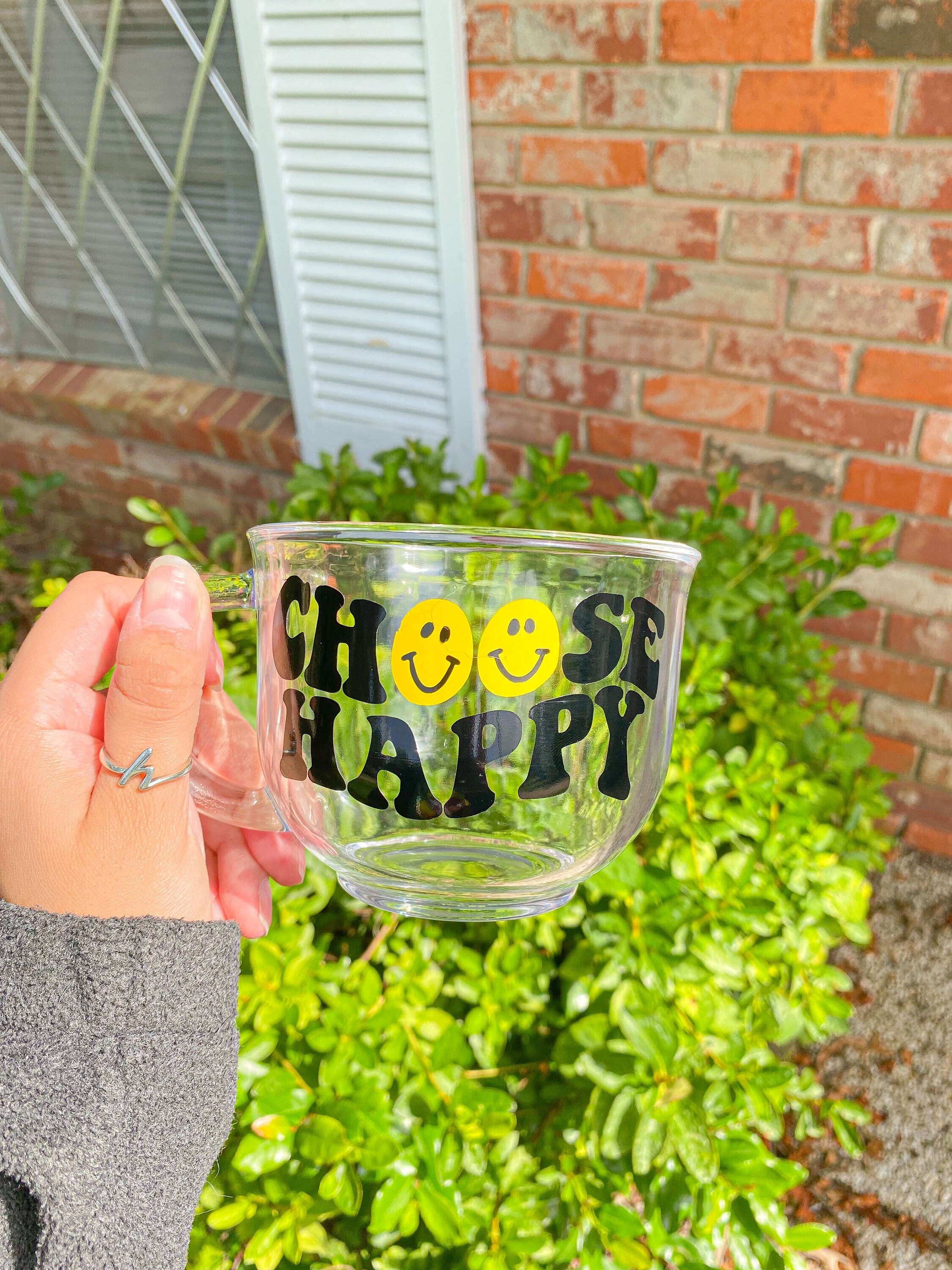 Choose Happy Boho Cute Coffee Mug Clear Retro Glass 18 Oz Etsy