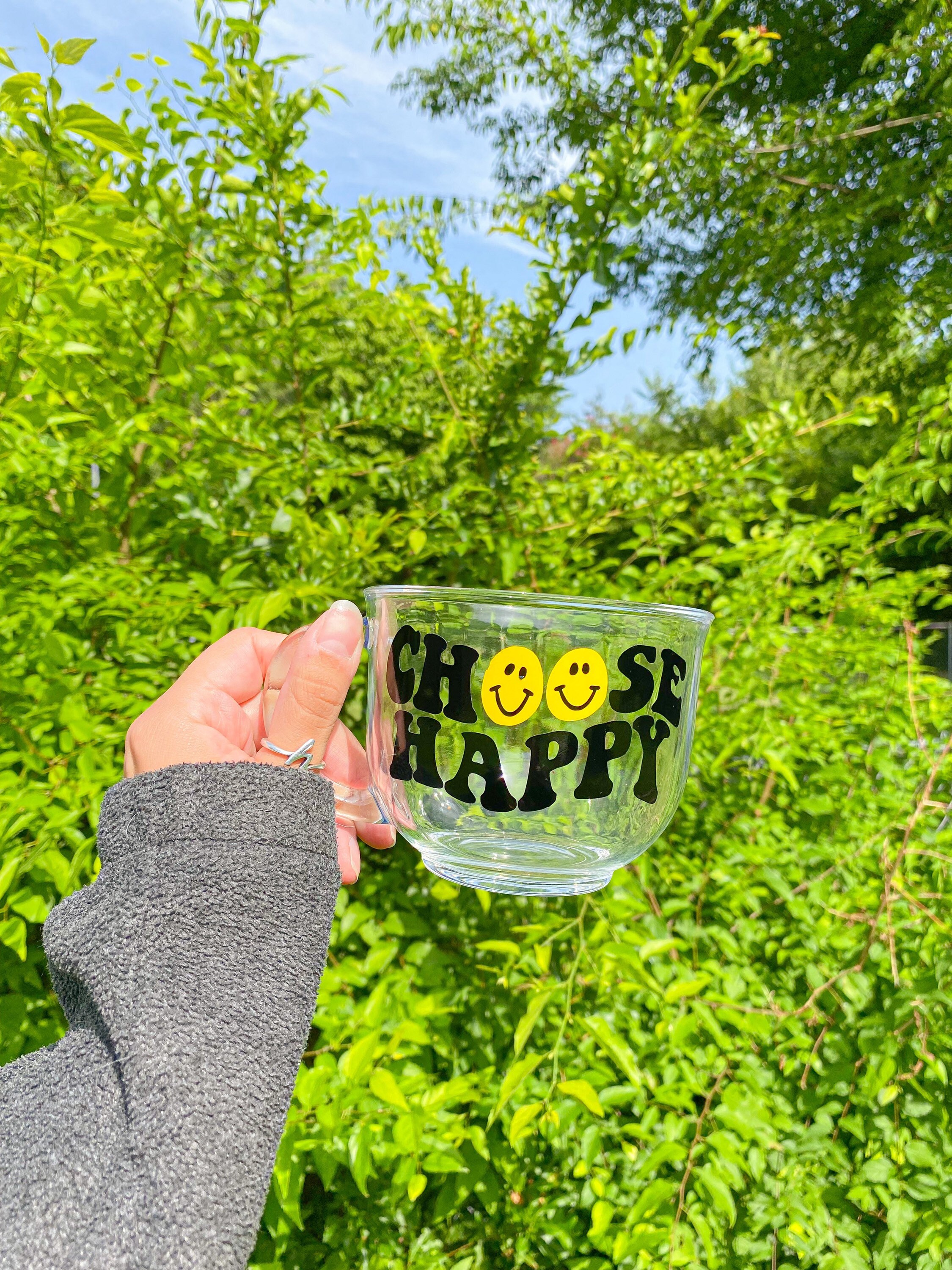 Choose Happy Boho Cute Coffee Mug Clear Retro Glass 18 Oz Etsy