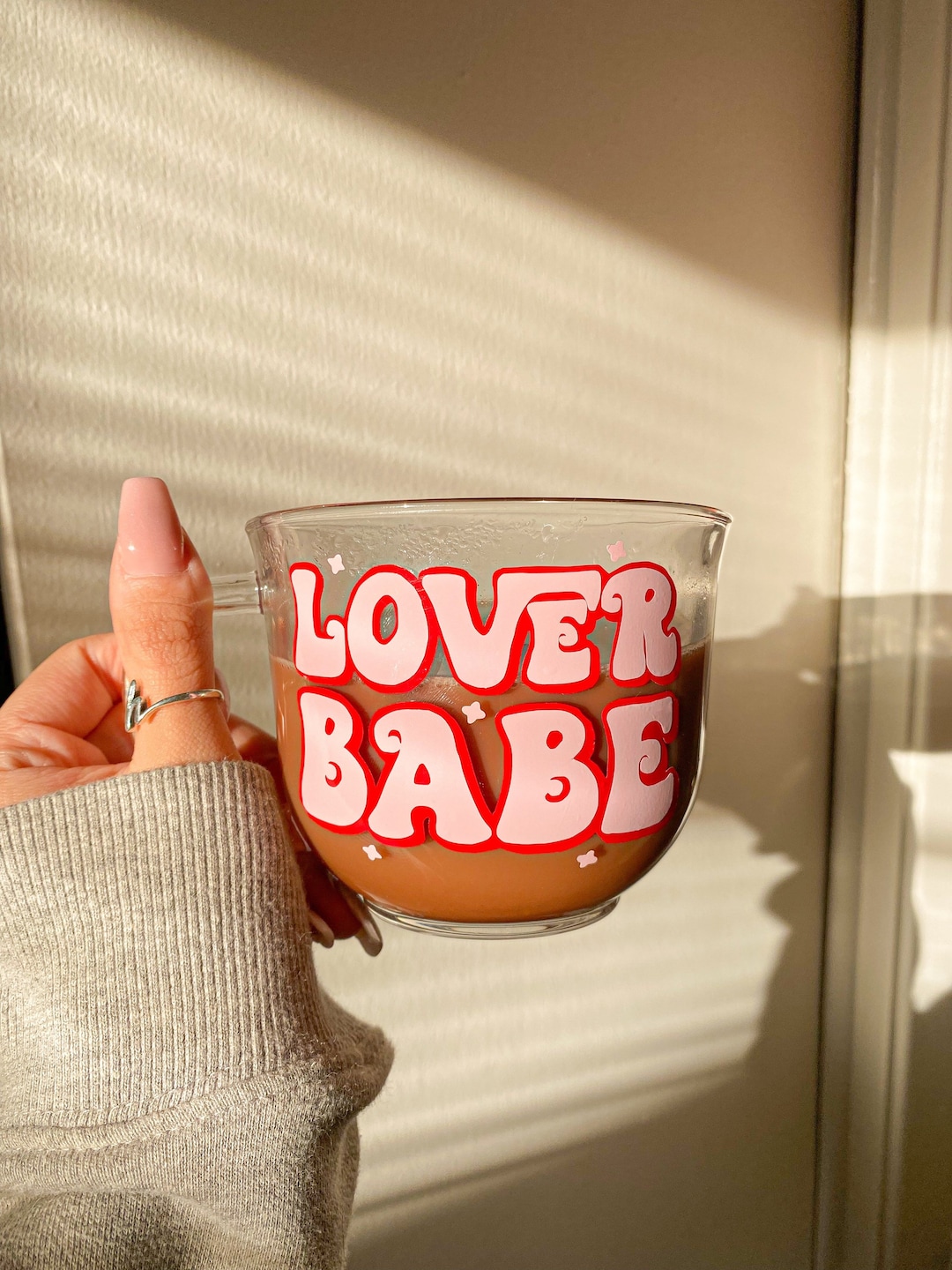 Lover Babe Valentine’s Day Clear Coffee Mug | Pink Red Love 18 Oz Cup ...