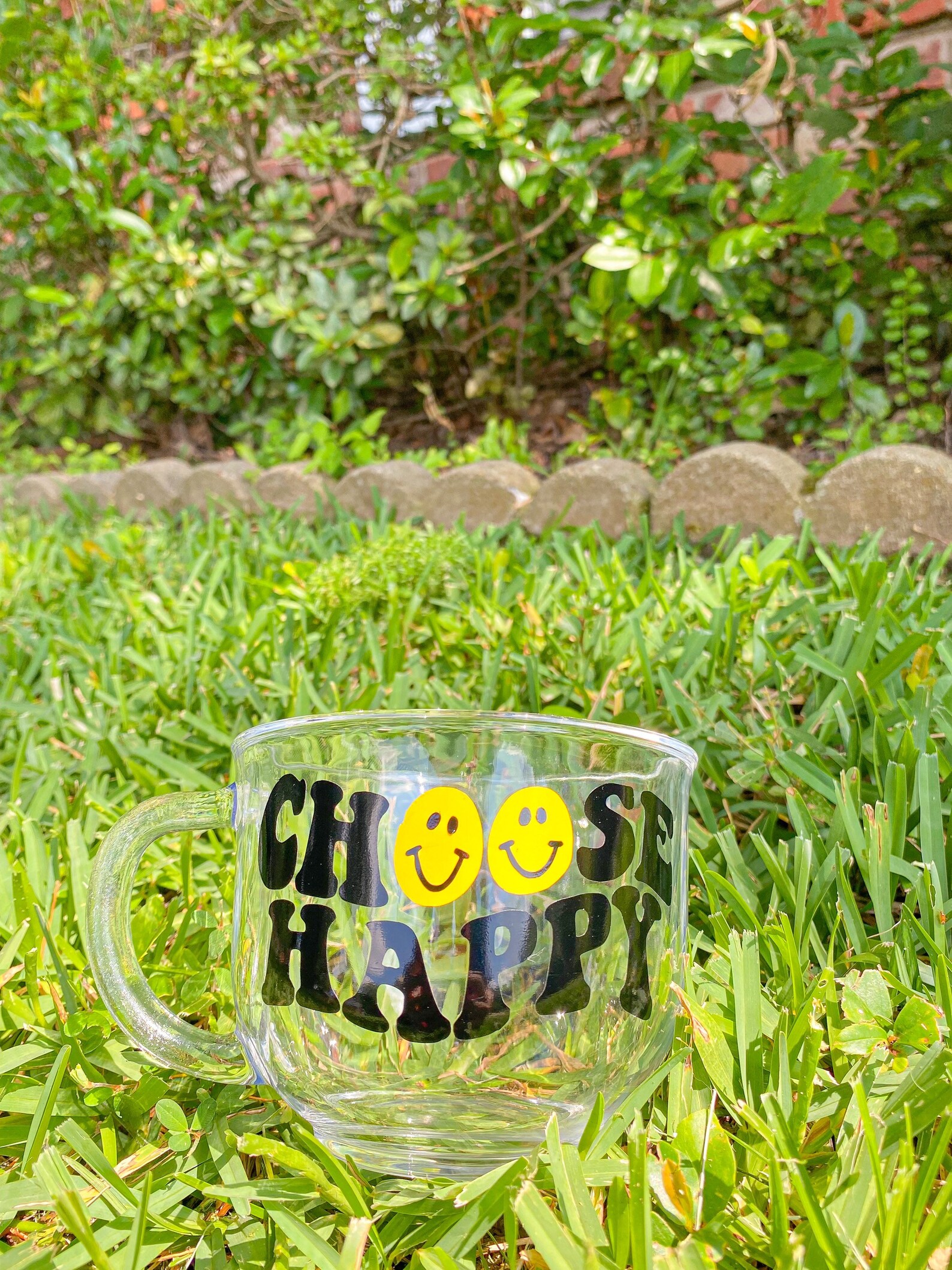 Choose Happy Boho Cute Coffee Mug Clear Retro Glass 18 Oz Etsy