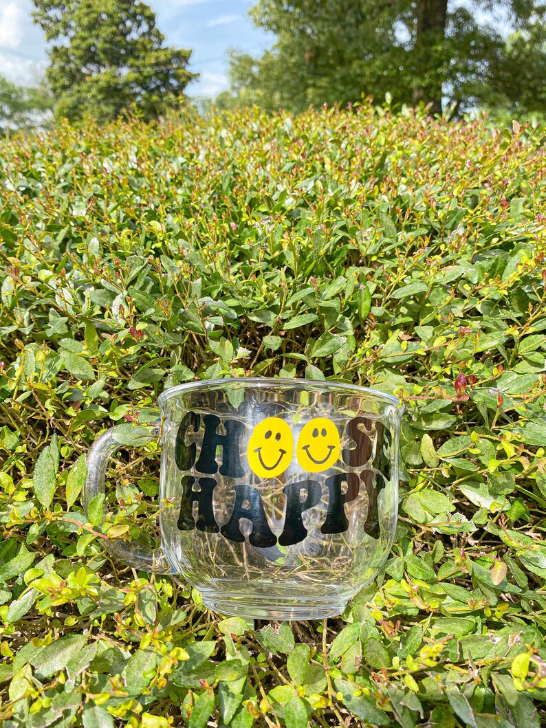 Choose Happy Boho Cute Coffee Mug Clear Retro Glass 18 Oz Etsy