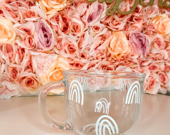 Retro Flower Cute Coffee Mug Clear Boho Glass 18 Oz Coffee Etsy