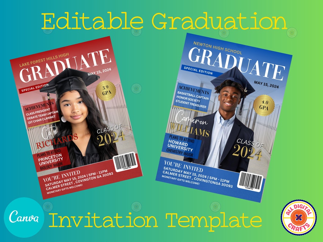 Editable Graduation Invitation Template - Canva - Etsy