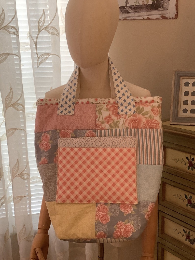 Quilted Tote Bag Large Deep Bag Two Pockets Fully Lined One of - Etsy