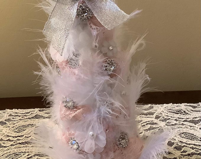 Tabletop Christmas Tree Fairy Lights White Pink Silver Rhinestones ...
