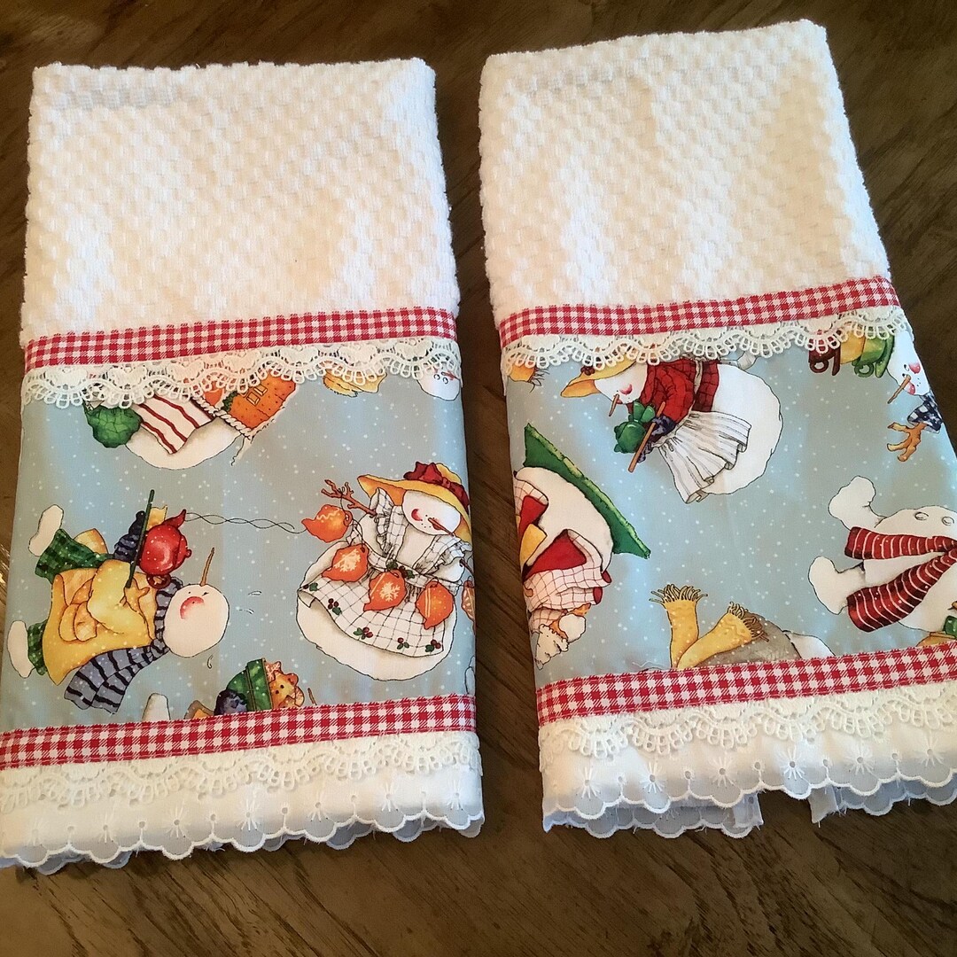 Snowmen Christmas Towel Set My Own Design One of a Kind - Etsy