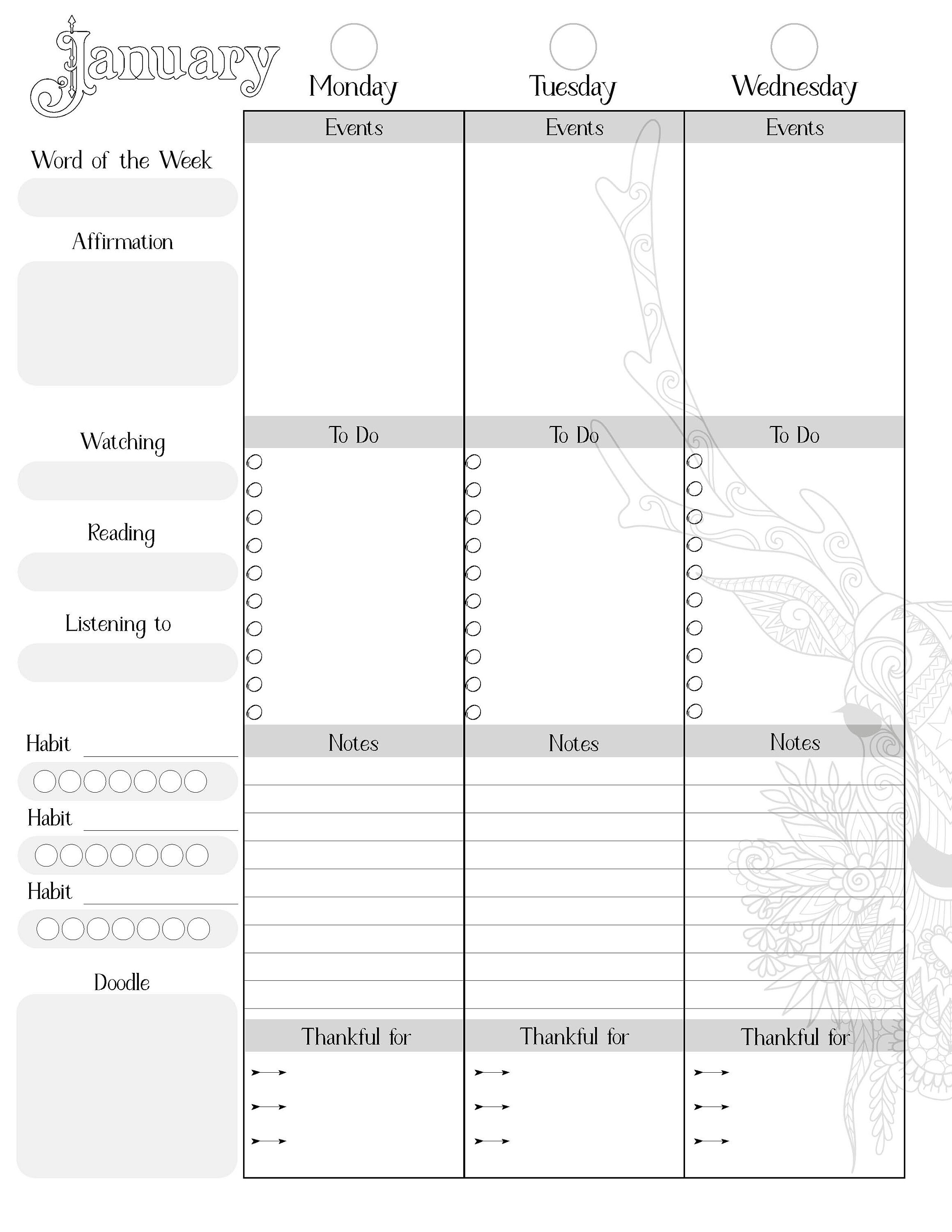 Undated Monthly and Weekly COLORING Planner Pages - Etsy