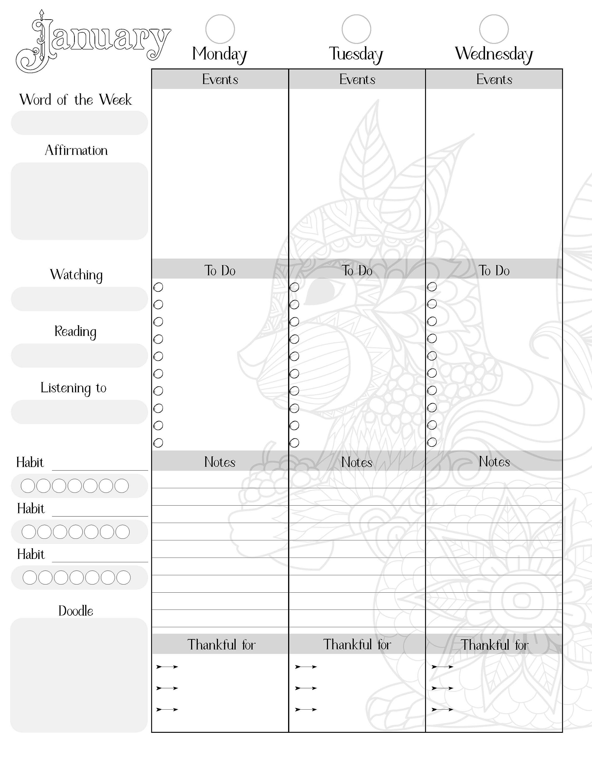Undated Monthly and Weekly COLORING Planner Pages - Etsy
