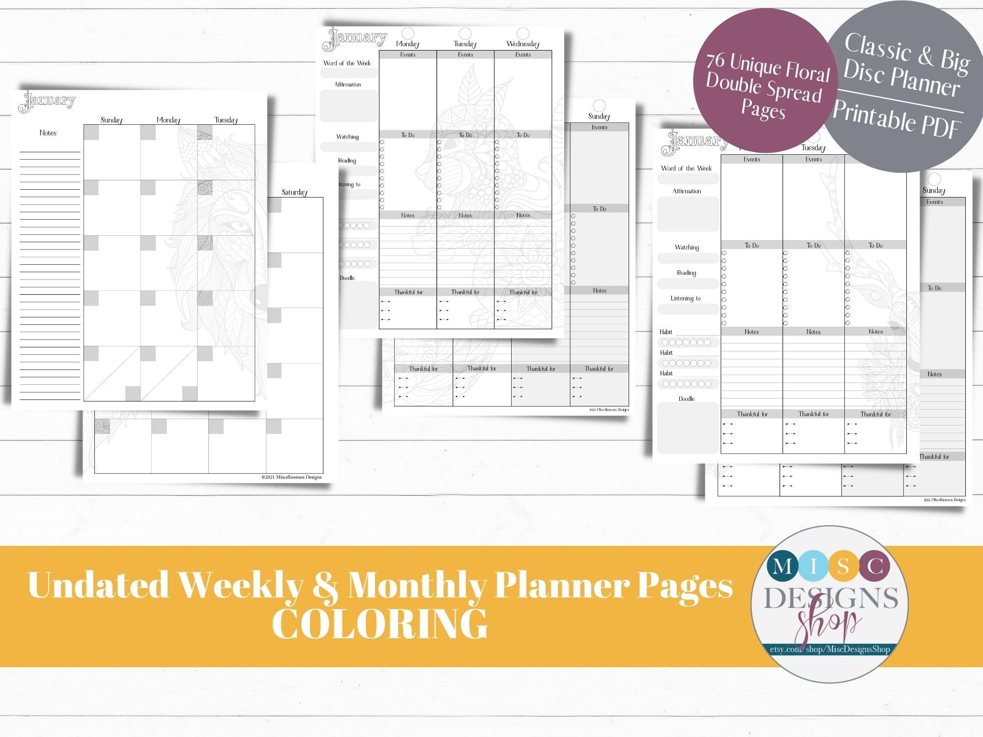 Undated Monthly and Weekly COLORING Planner Pages - Etsy