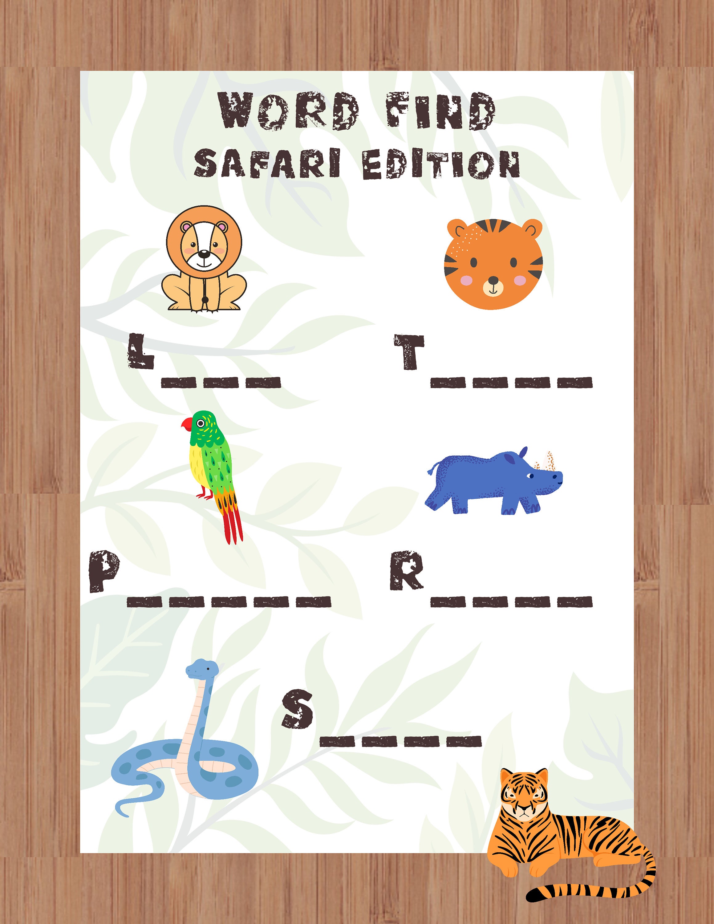 Safari Word Find Activity - Etsy
