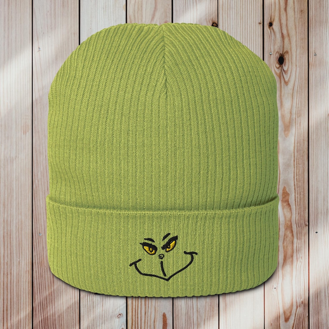 Dr.seuss the Grinch Embroidered Organic Ribbed Beanie - Etsy
