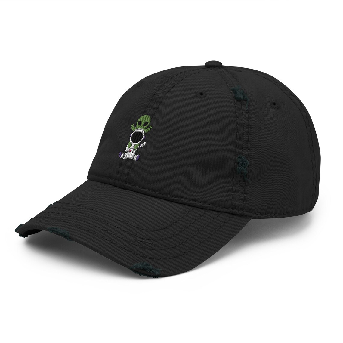 Outer Space Friends Alien With Astronaut Embroidered Distressed Dad Hat ...