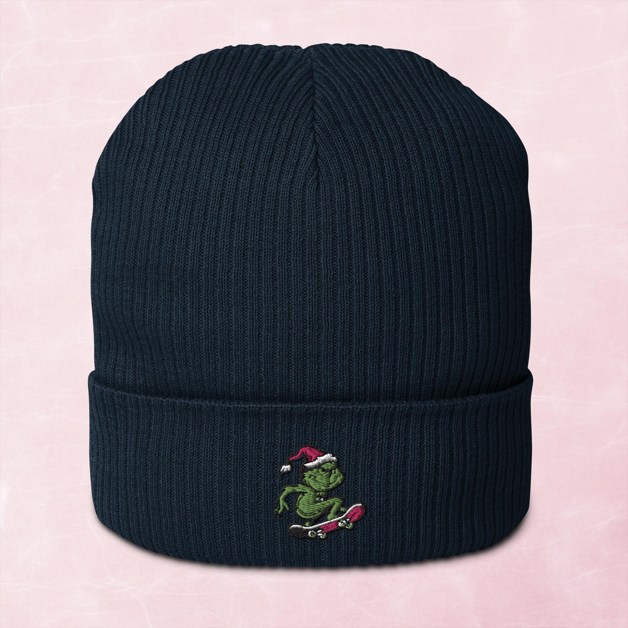 Dr.seuss the Grinch Embroidered Organic Ribbed Holiday Beanie - Etsy
