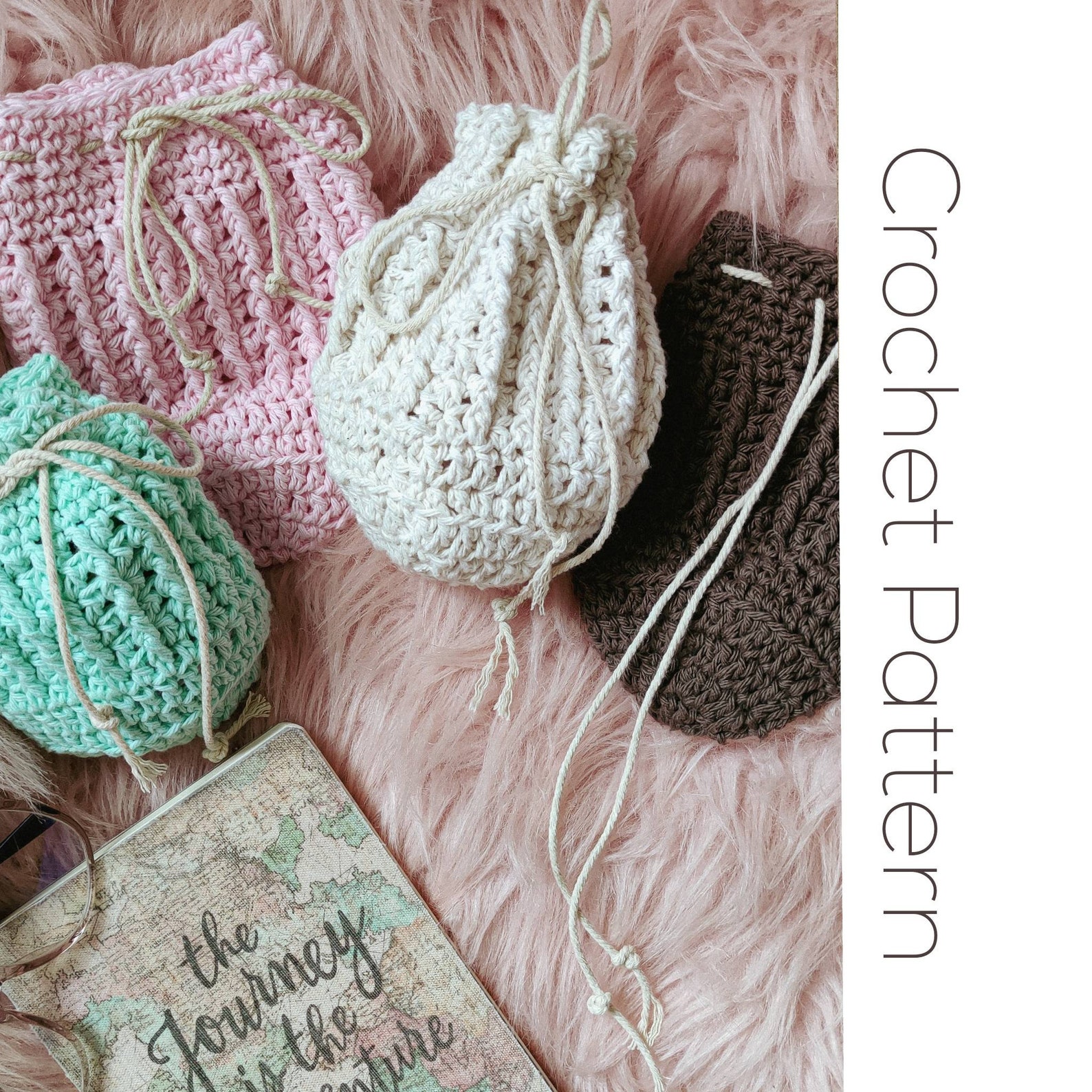 Drawstring Crochet Bag, Bag Crochet Pattern, Pouch Crochet Pattern ...