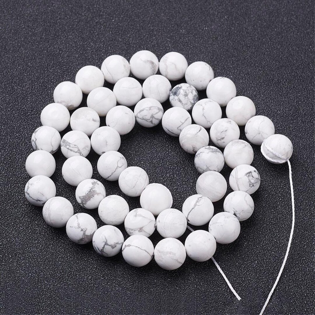 3 Sizes 4mm, 6mm, 8mm Natural Undyed Howlite Beads, White & Grey, Round ...