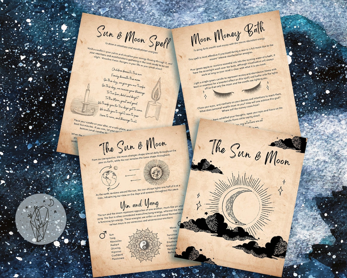 Sun and Moon Book of Shadows, Printable Grimoire Pages. Printable ...