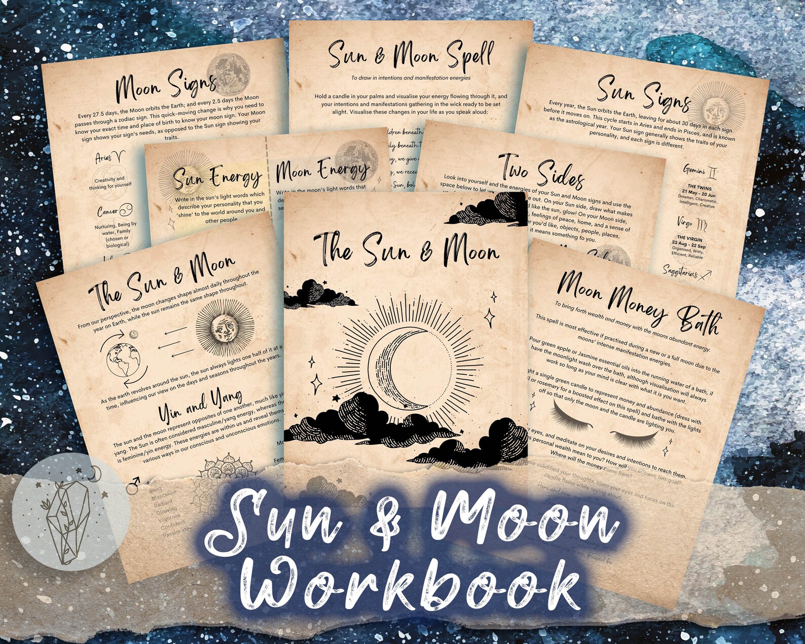 Sun and Moon Book of Shadows, Printable Grimoire Pages. Printable ...