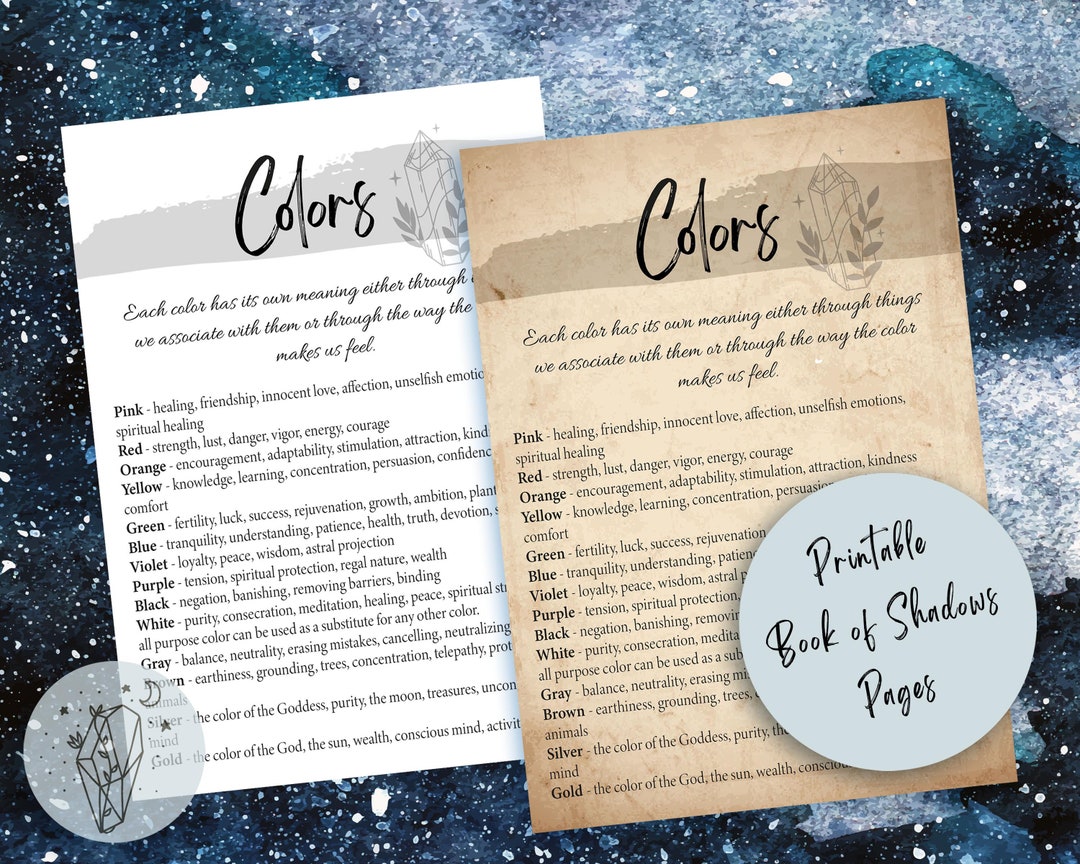 Book of Shadows Pages. Wiccan Starter Color Printable Info Sheet ...