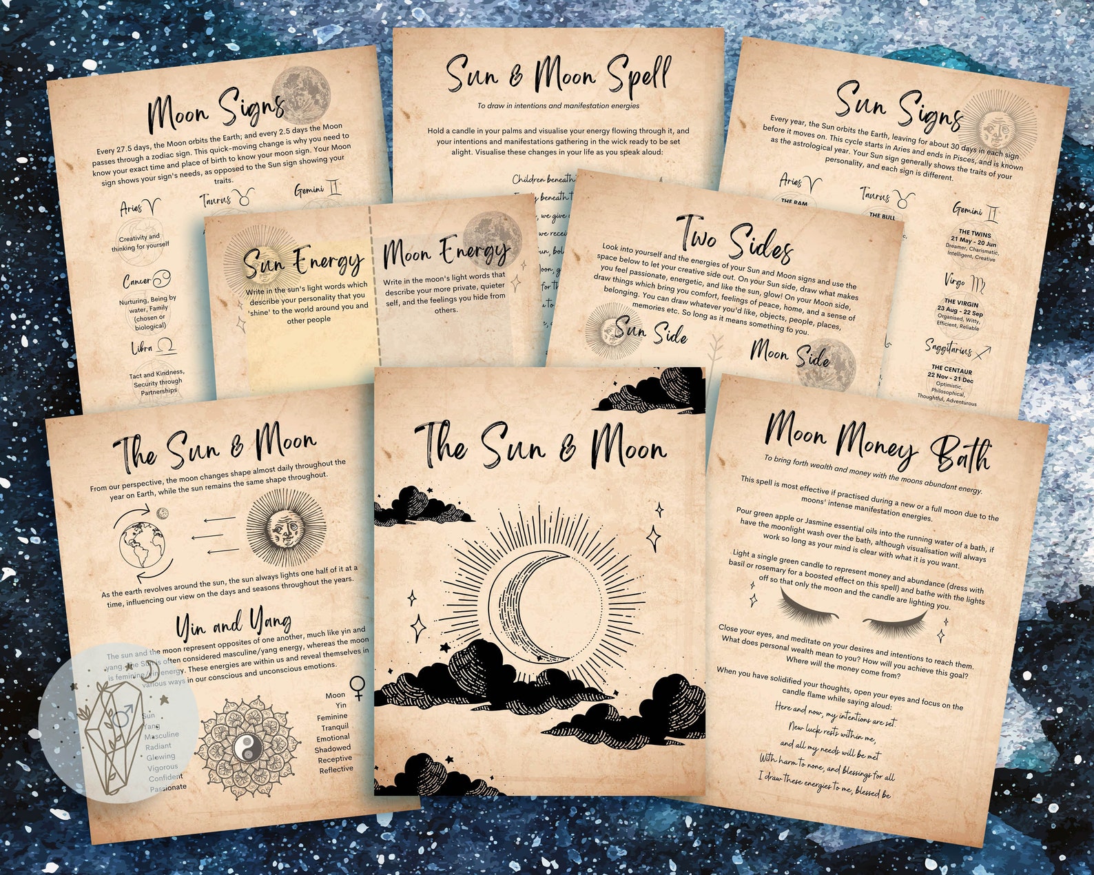 Sun and Moon Book of Shadows, Printable Grimoire Pages. Printable ...
