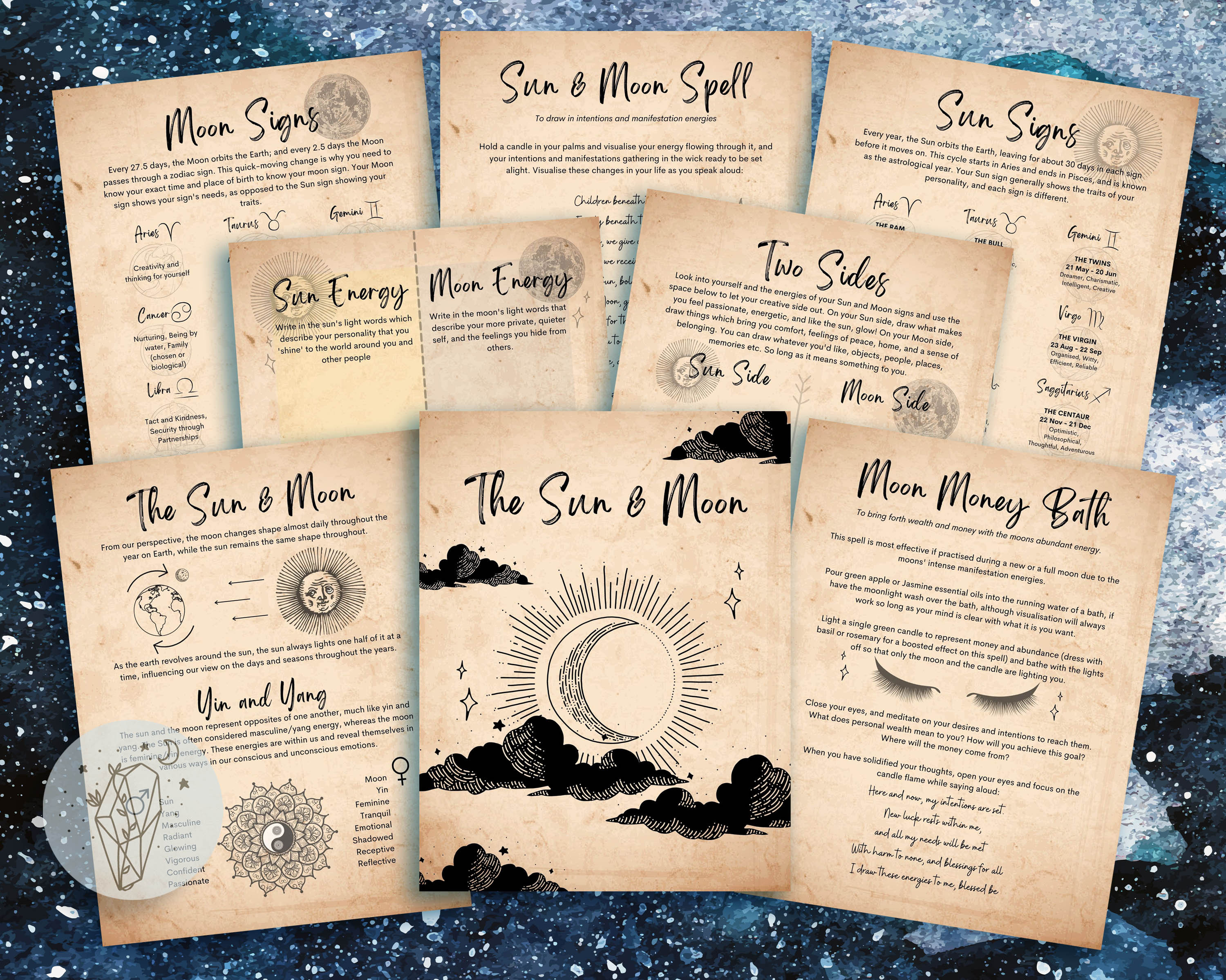 Sun and Moon Book of Shadows, Printable Grimoire Pages. Printable ...