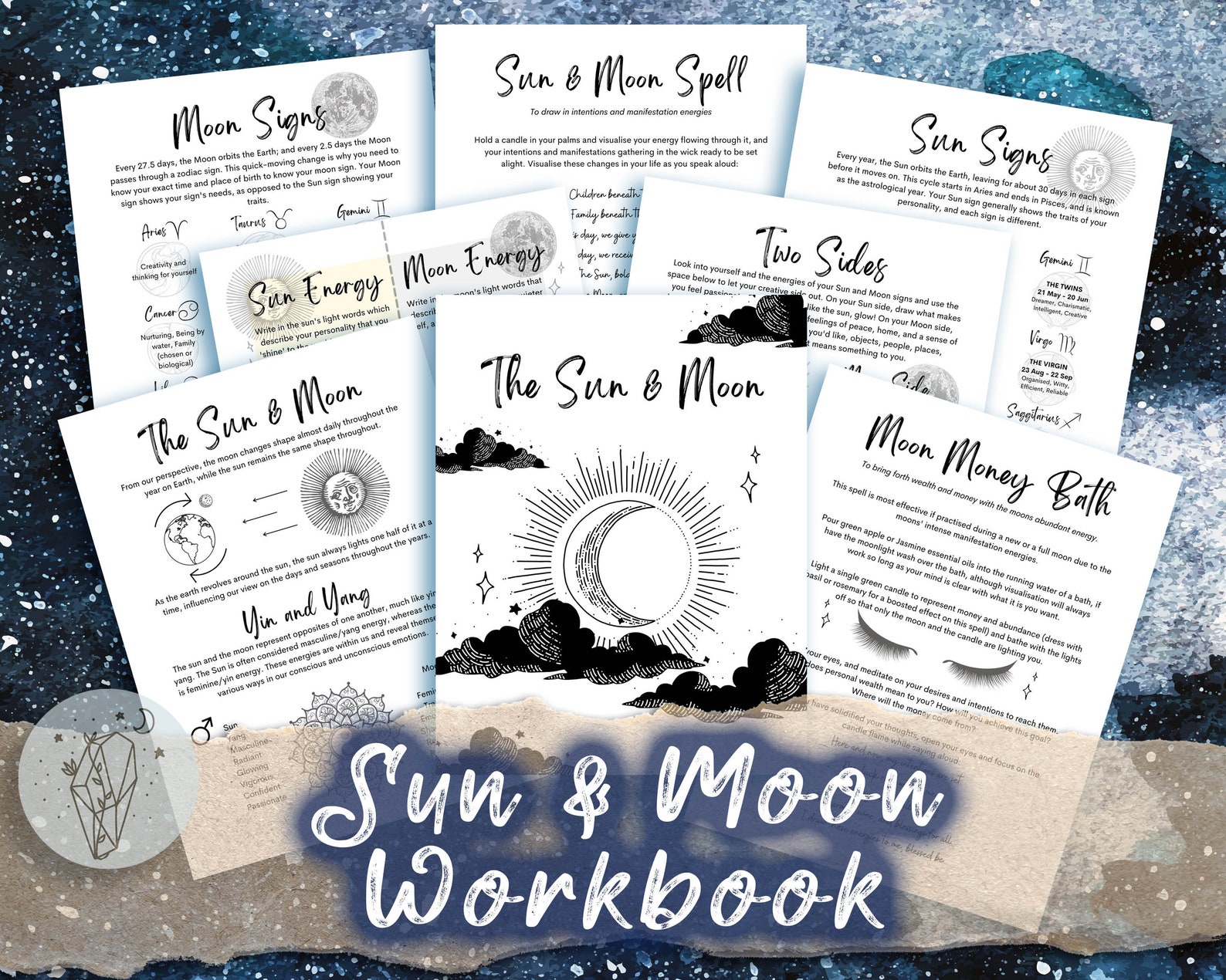 Sun and Moon Book of Shadows, Printable Grimoire Pages. Printable ...