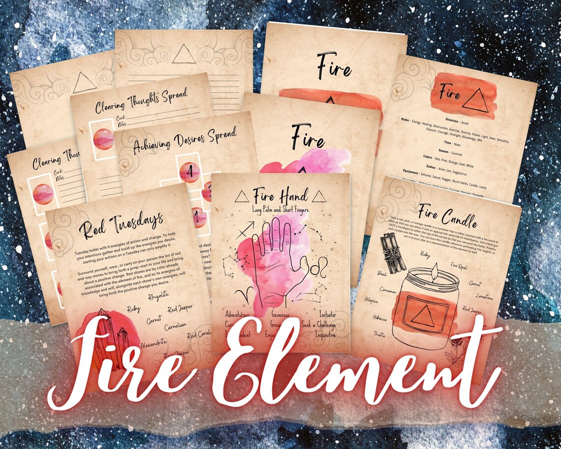 Fire Element Magic Book of Shadows Printable Grimoire Pages. - Etsy