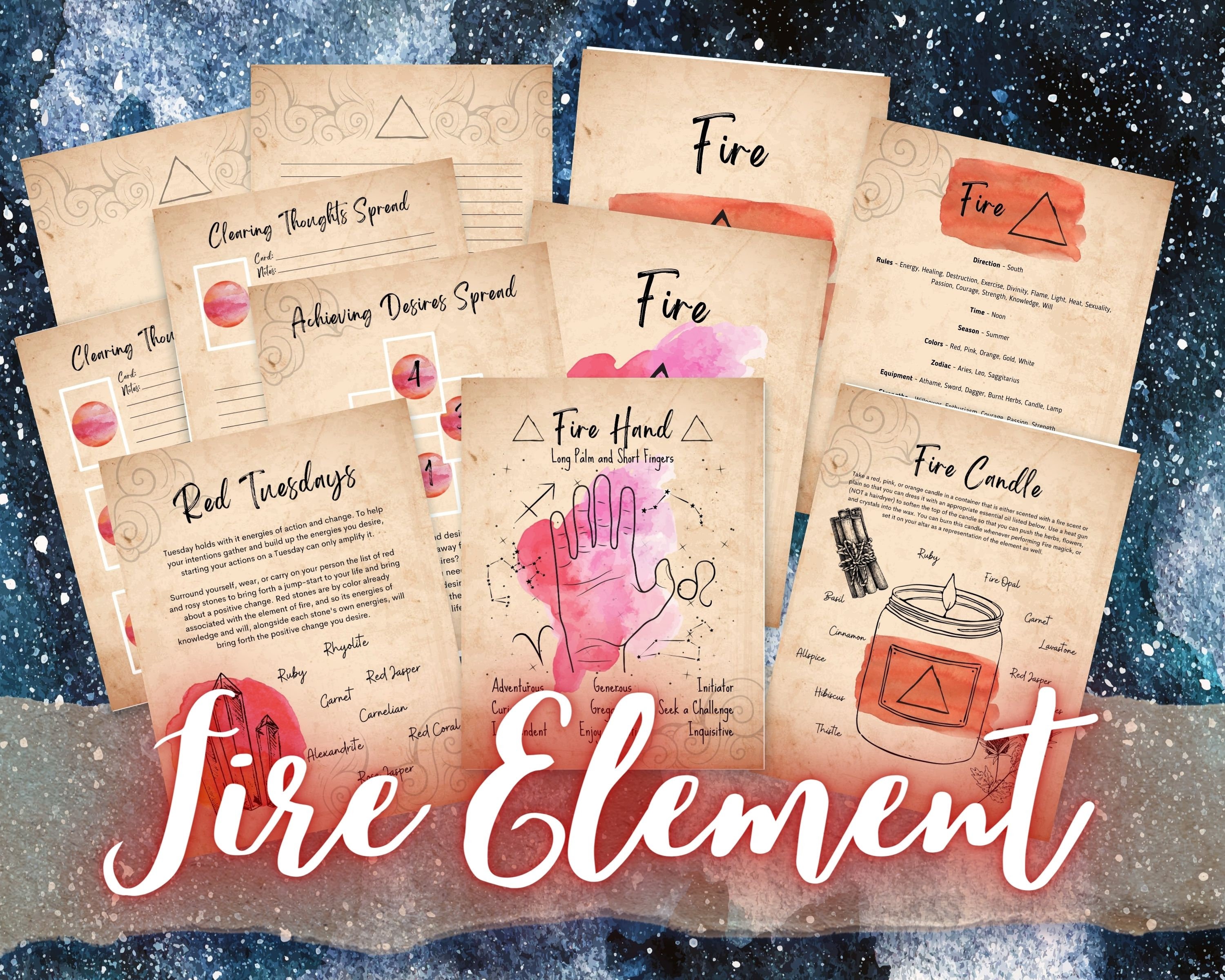 Fire Element Magic Book of Shadows Printable Grimoire Pages. - Etsy