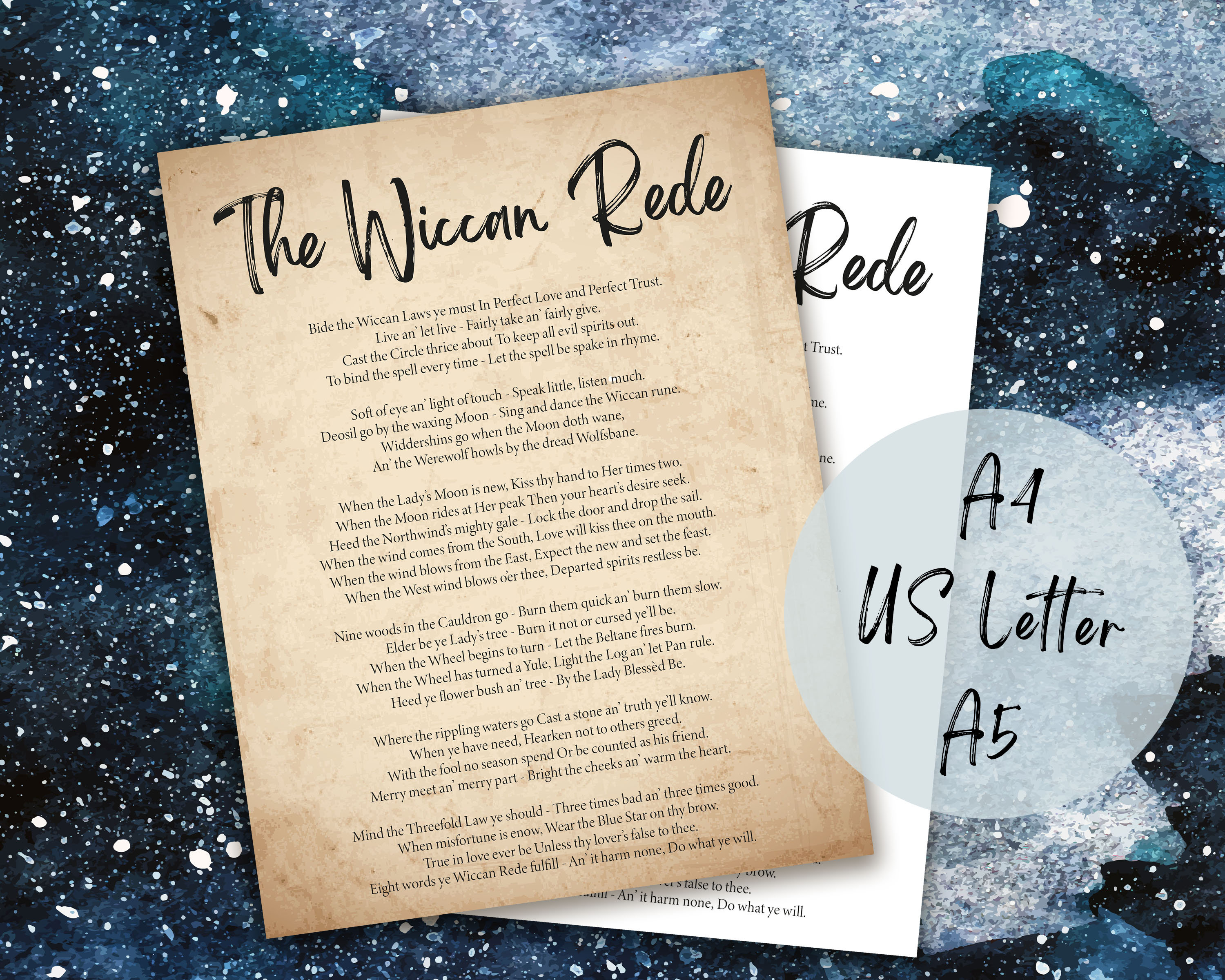 Book of Shadows Printable, Grimoire Pages. BOS Pages, the Wiccan Rede ...