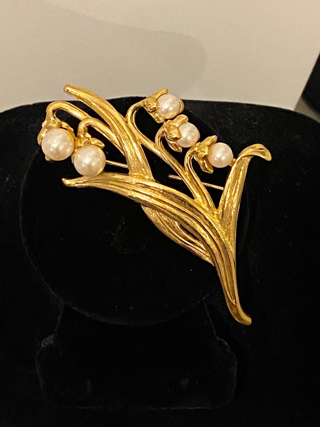 Stunning Signed Givenchy Paris Gold Tone Pearl Lily of the Valley ...