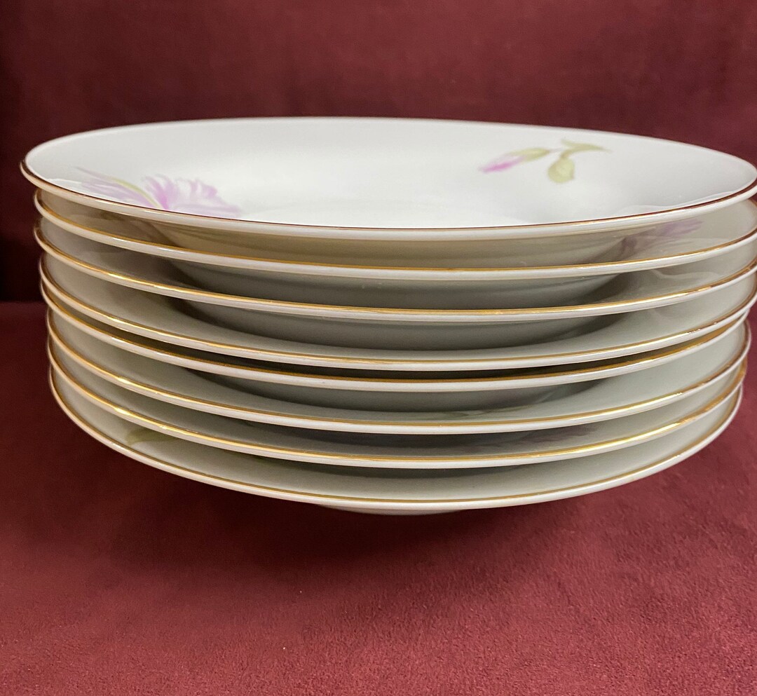 Vintage Set of 8 Tirschenreuth's Pasco Orchid Pattern Rimmed Soup Bowls ...