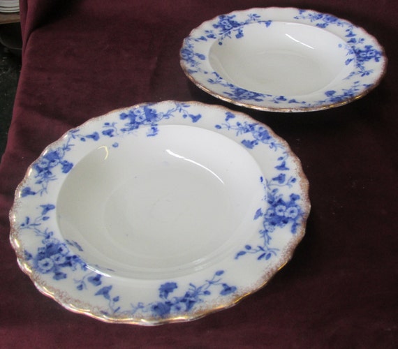 Vintage 2 Large Antique Flow Blue Bowls Furnivals Carnation | Etsy