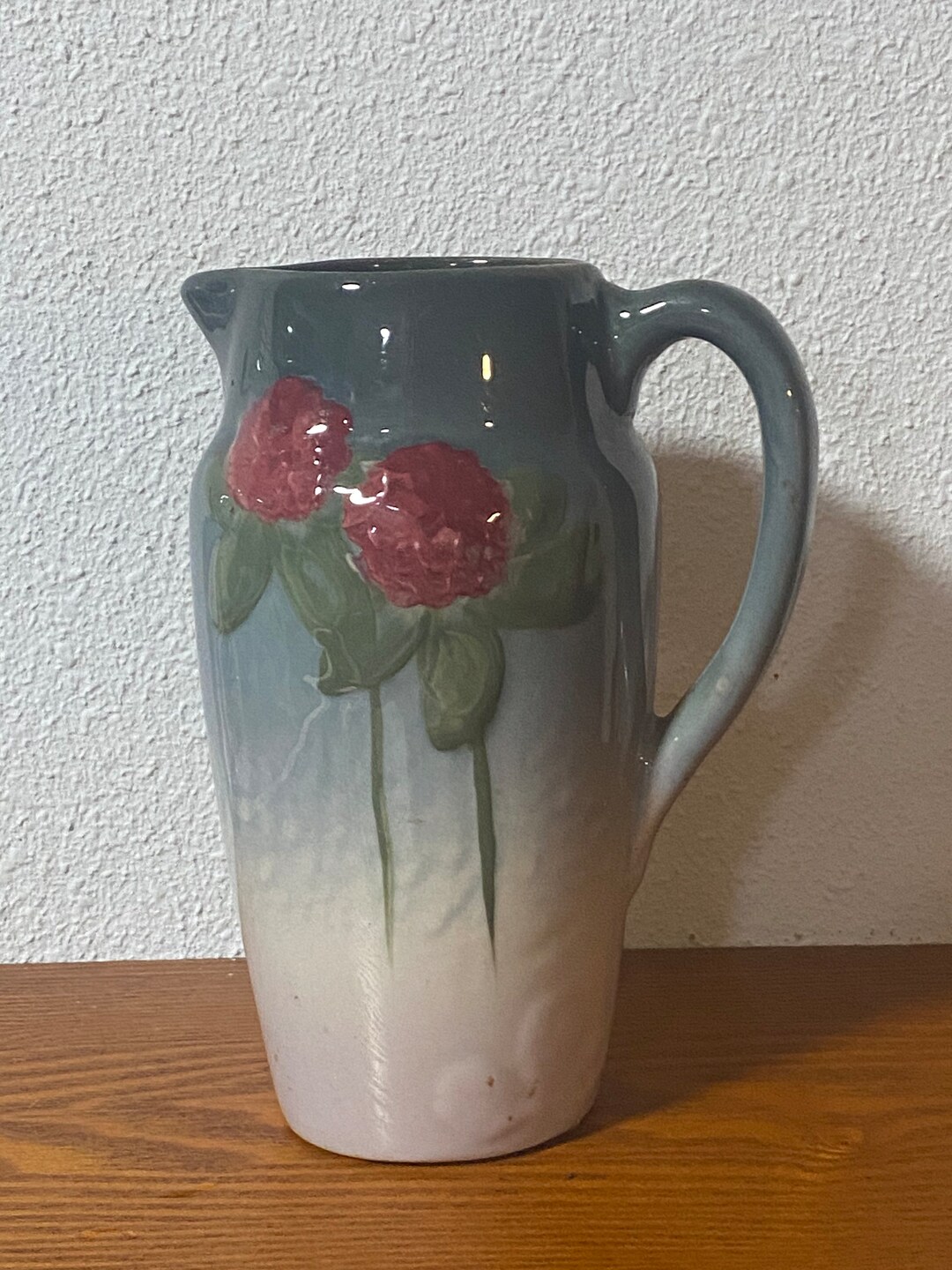 Estate Pottery Pitcher: Hand-painted Maroon Floral Design - Etsy