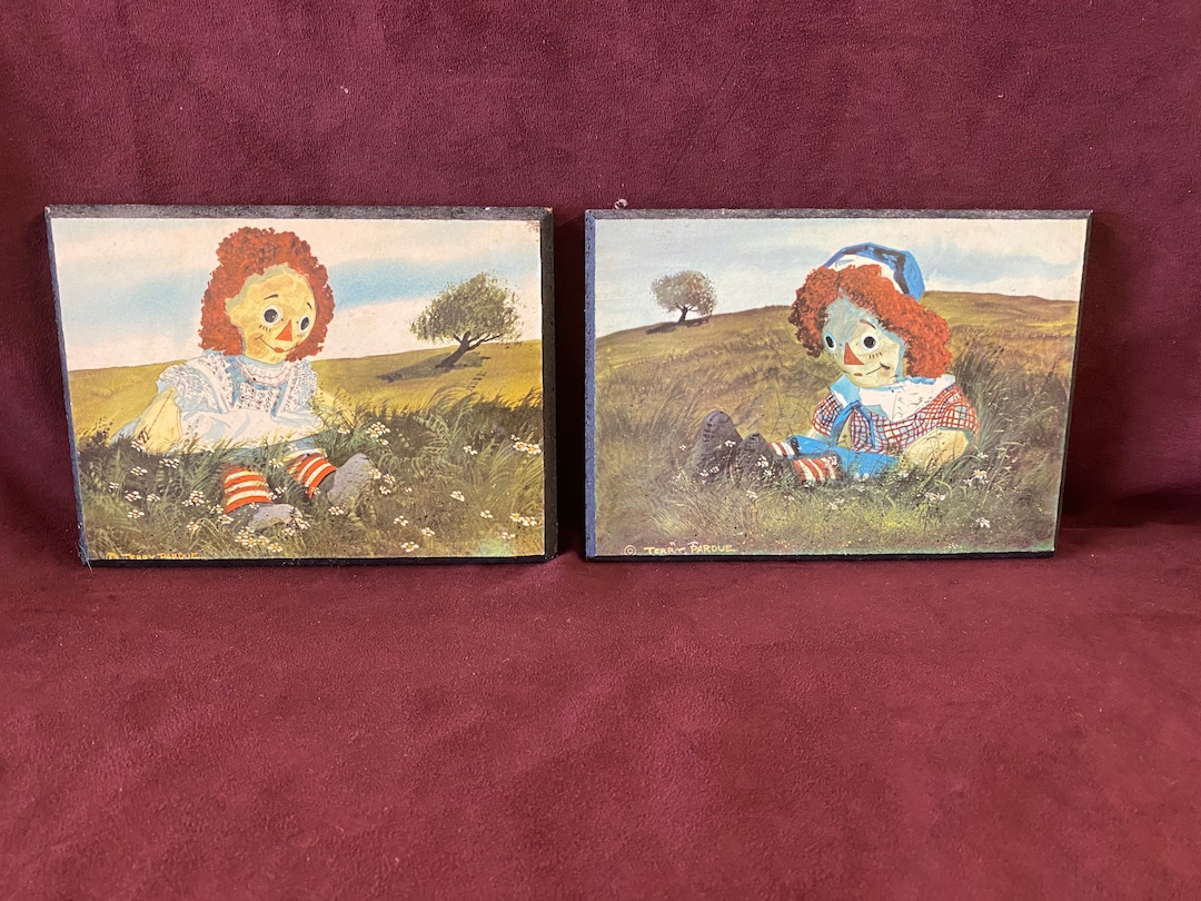 Vintage Raggedy Ann & Andy Art on Wood - Signed Terry Pardue Prints ...