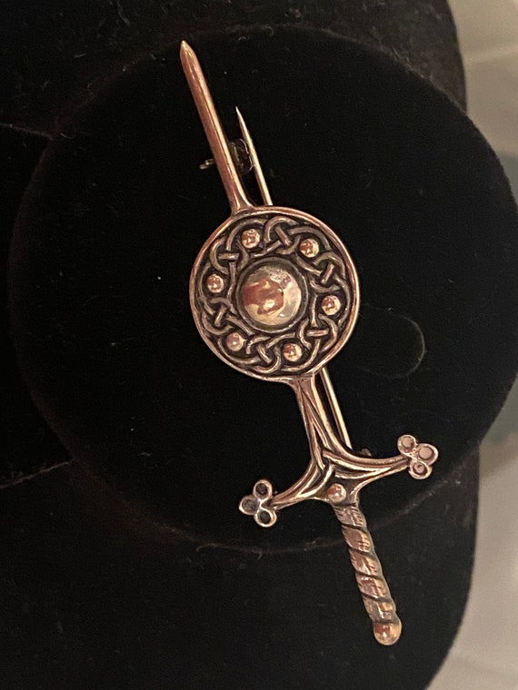 Scottish Iona Celtic Sword and Shield Brooch, Sterlin… - Gem