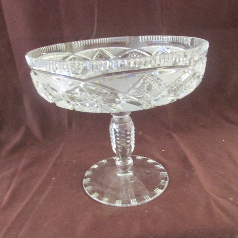 Vintage Cut Crystal Pedestal Compote, 7-1/4 Inches Tall, 8 Inches ...