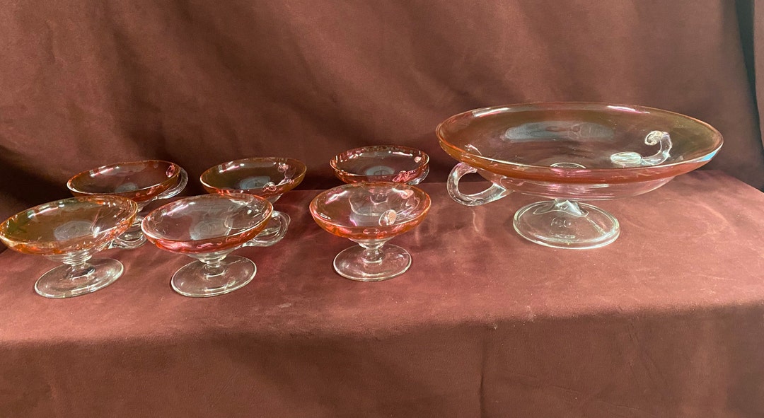 Vintage 7 Piece Rubina Optic Glass Table Set, Handled Compote and 6 ...